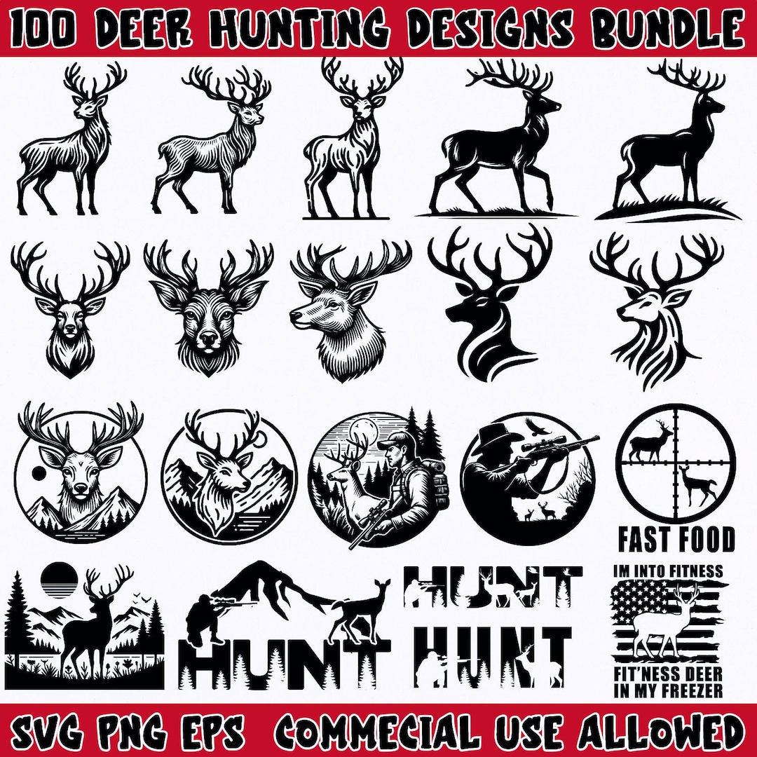 Deer Hunting SVG Bundle - Antler Clipart, Hunter Designs, Deer ...