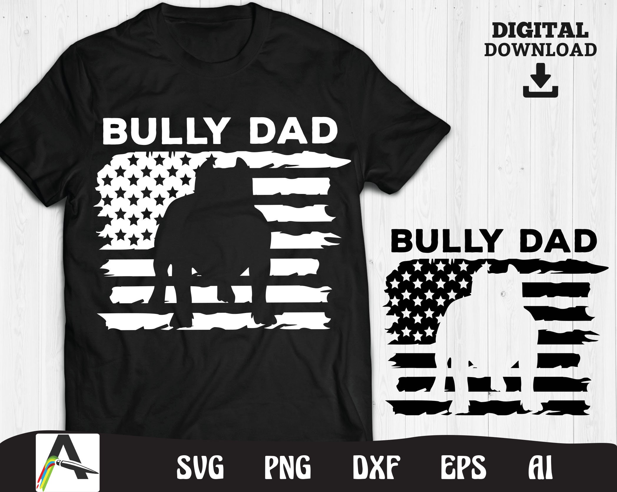 American Bully Svg File Bully Dad Us Flag Silhouette for - Etsy