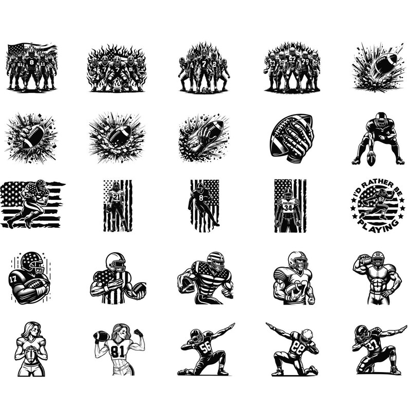 American Football SVG Bundle: 110 Player Silhouette Designs (PNG, SVG ...
