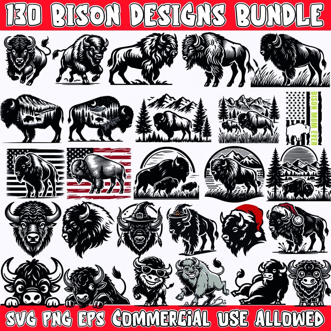 130 Bison Designs Bundle SVG PNG EPS | Buffalo Clipart for Cricut ...