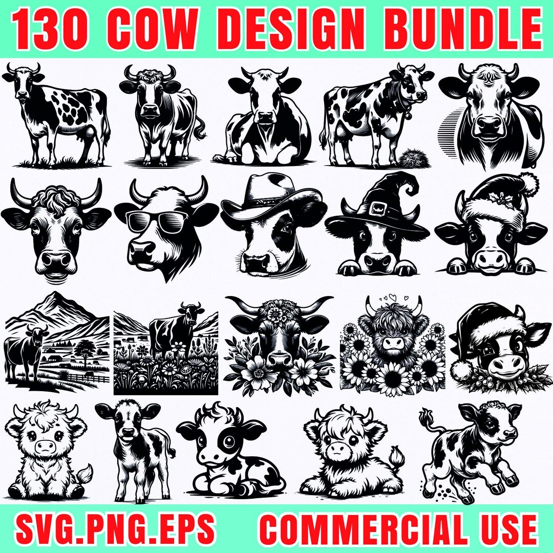 Cow Design Bundle: Farm Animal Clipart (digital Download) - Etsy