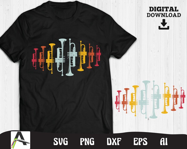 Trumpet Svg File - Cool Trumpets Retro Style Art Design for Cricut ...
