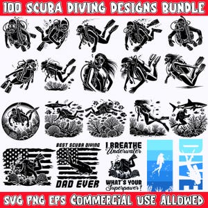 100 Scuba Diving SVG Bundle for Divers, Underwater Clipart Files, Ocean ...