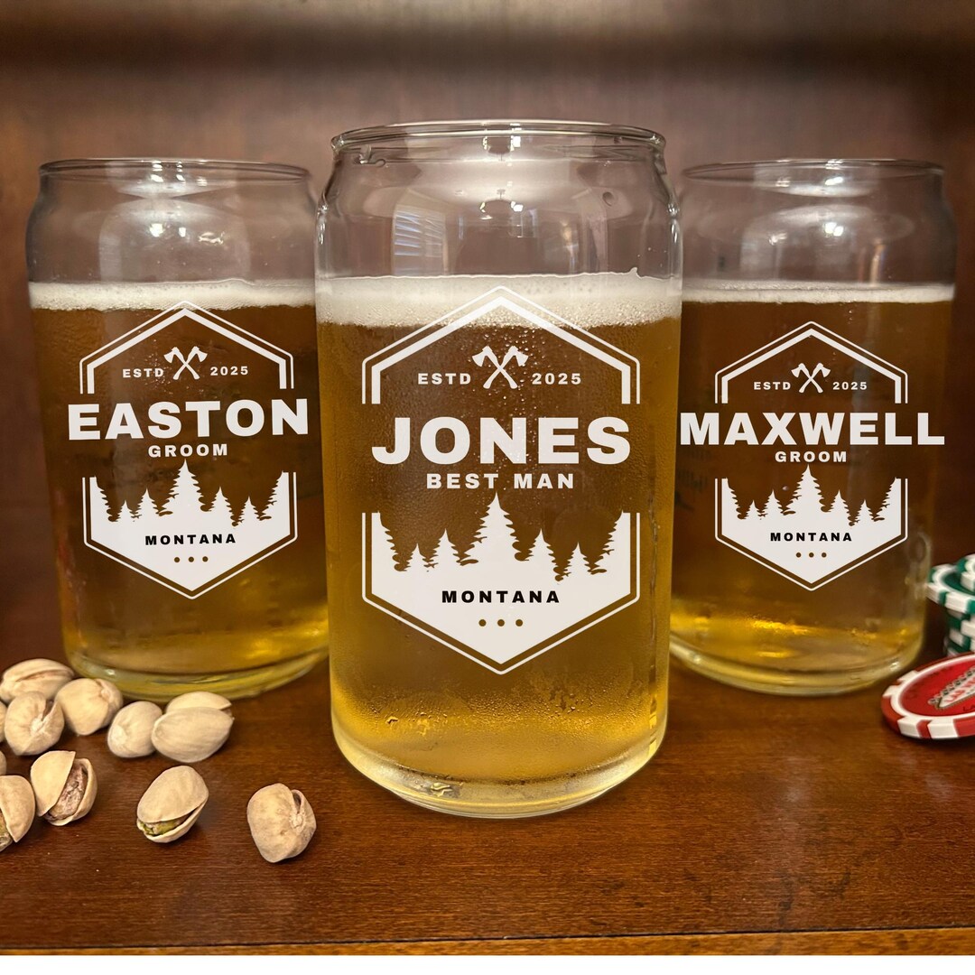 Custom Groomsman Beer Glass, Bachelor Party Favor, Engraved Beer Can ...