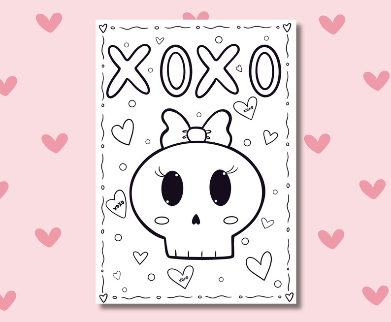 Skull Valentine's Day Coloring Pages, Kids & Adults (digital Download ...