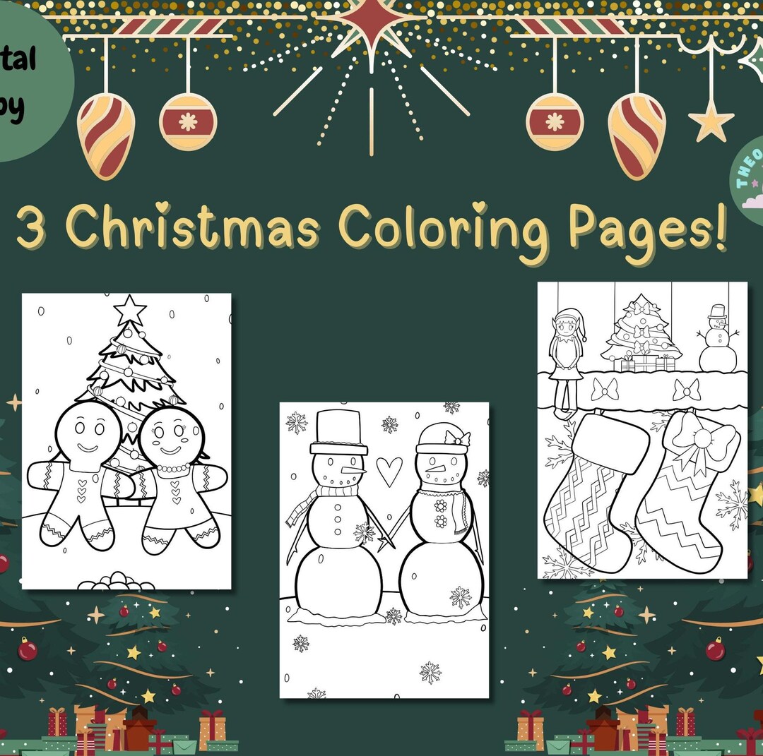 Christmas Coloring Pages: Snowmen, Gingerbread, Stockings (digital ...