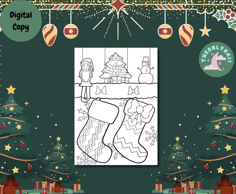 Christmas Coloring Pages: Snowmen, Gingerbread, Stockings (digital ...