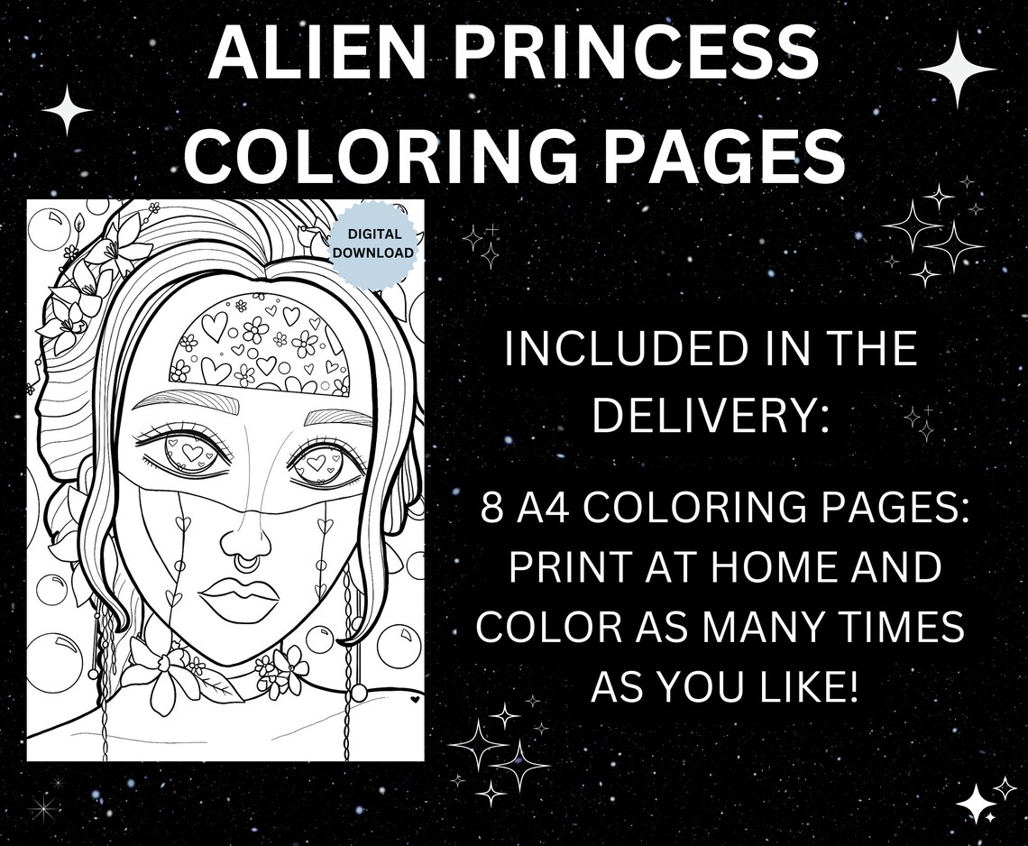 Alien Princess Coloring Pages Alien Aesthetic Mystical - Etsy