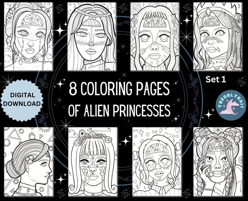 Alien Princess Coloring Pages Alien Aesthetic Mystical - Etsy