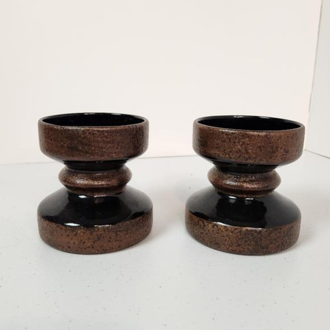 Vintage Glazed Stoneware Cups Vase Short Geometric Rustic Folk Art ...