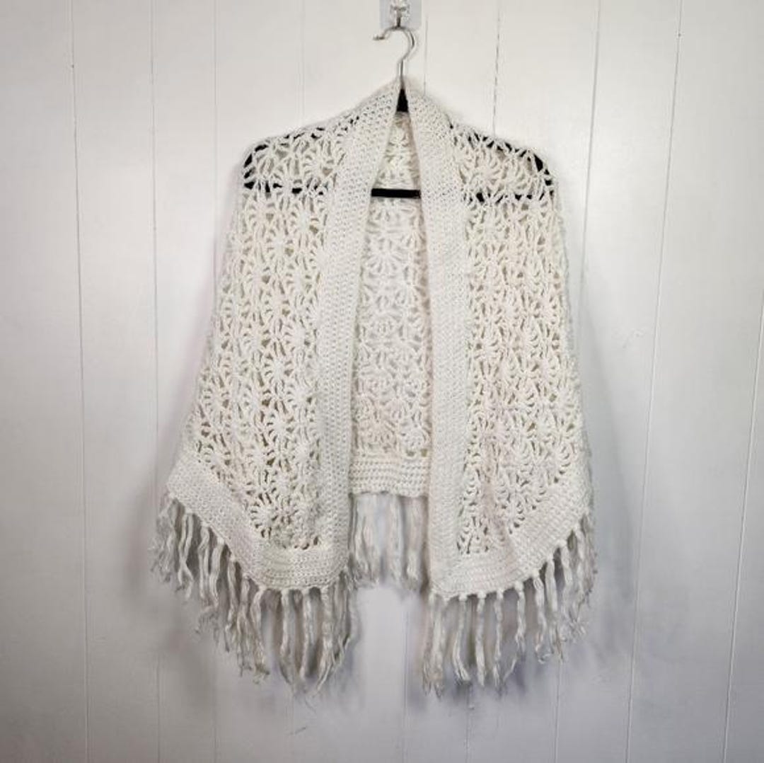 Vintage White Crochet Shawl 70s Boho Bohemian Stevie Nicks Cottagecore ...
