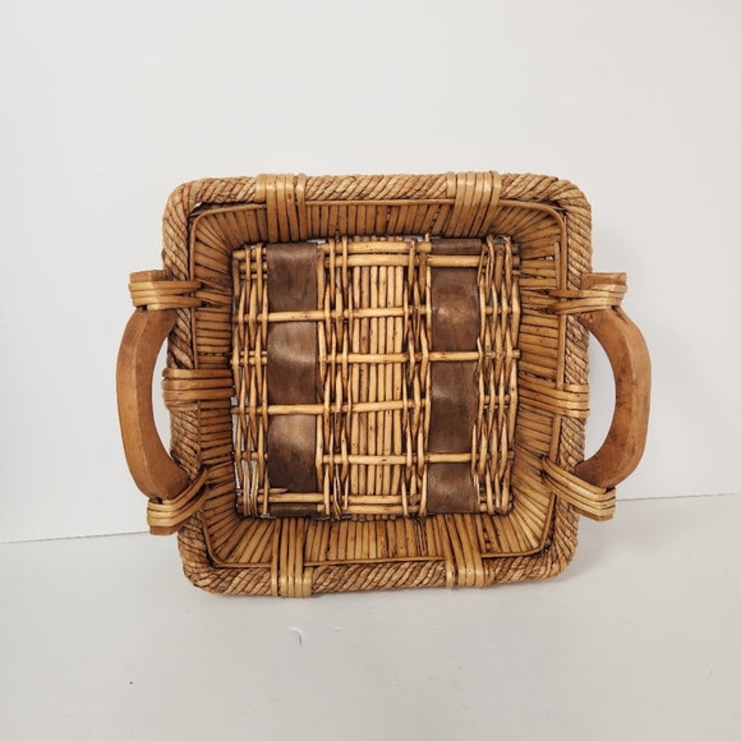 Vintage Square Rattan Wicker Basket Serving Tray Home Decor 90s Boho ...