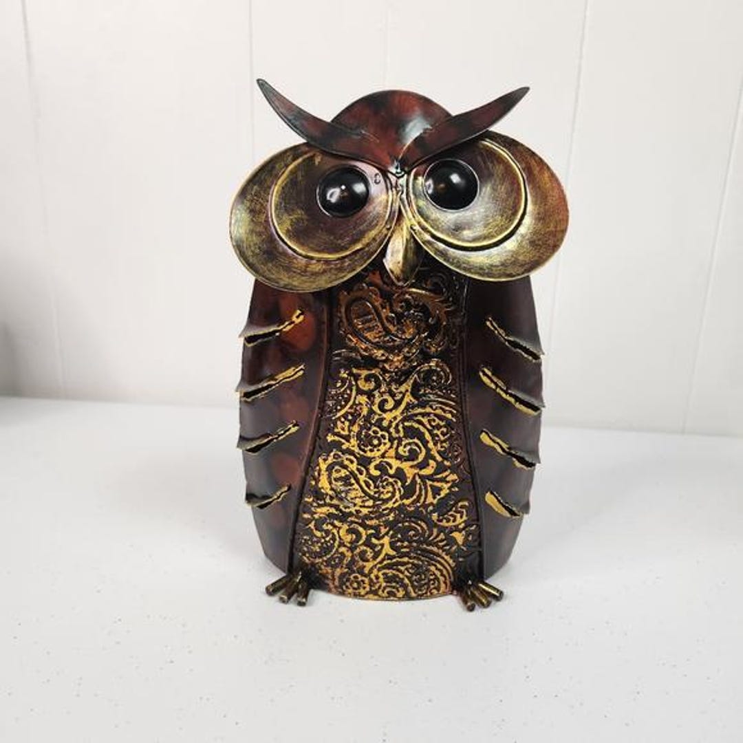 Vintage Rustic Metal Owl Sculpture Figurine Art 90s 1990s Home Decor ...