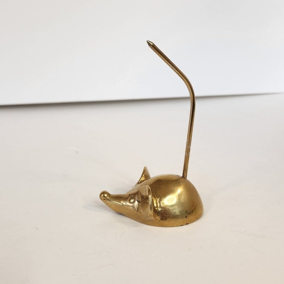 Vintage Brass Mouse Memo Note Receipt Post Ring Holder Paper Weight ...