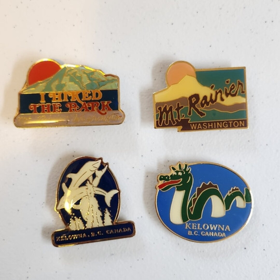 Vintage 90s Travel Magnets Fridge Magnet Mt Rainier Kelowna Ogopogo ...