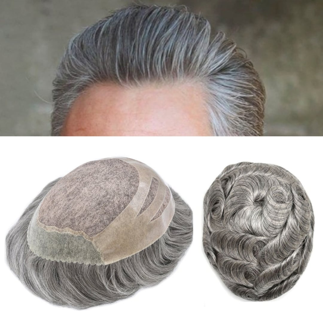 E-wigs Mono Lace Men Toupee Natural Gray Hair Replacement Human Hair ...