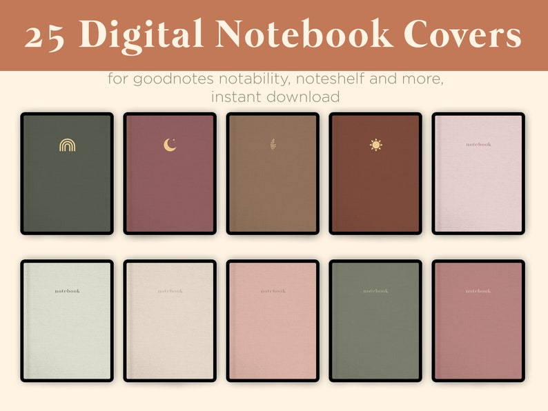 Digital Notebook Covers | Minimal Boho Style for Goodnotes, Notability ...