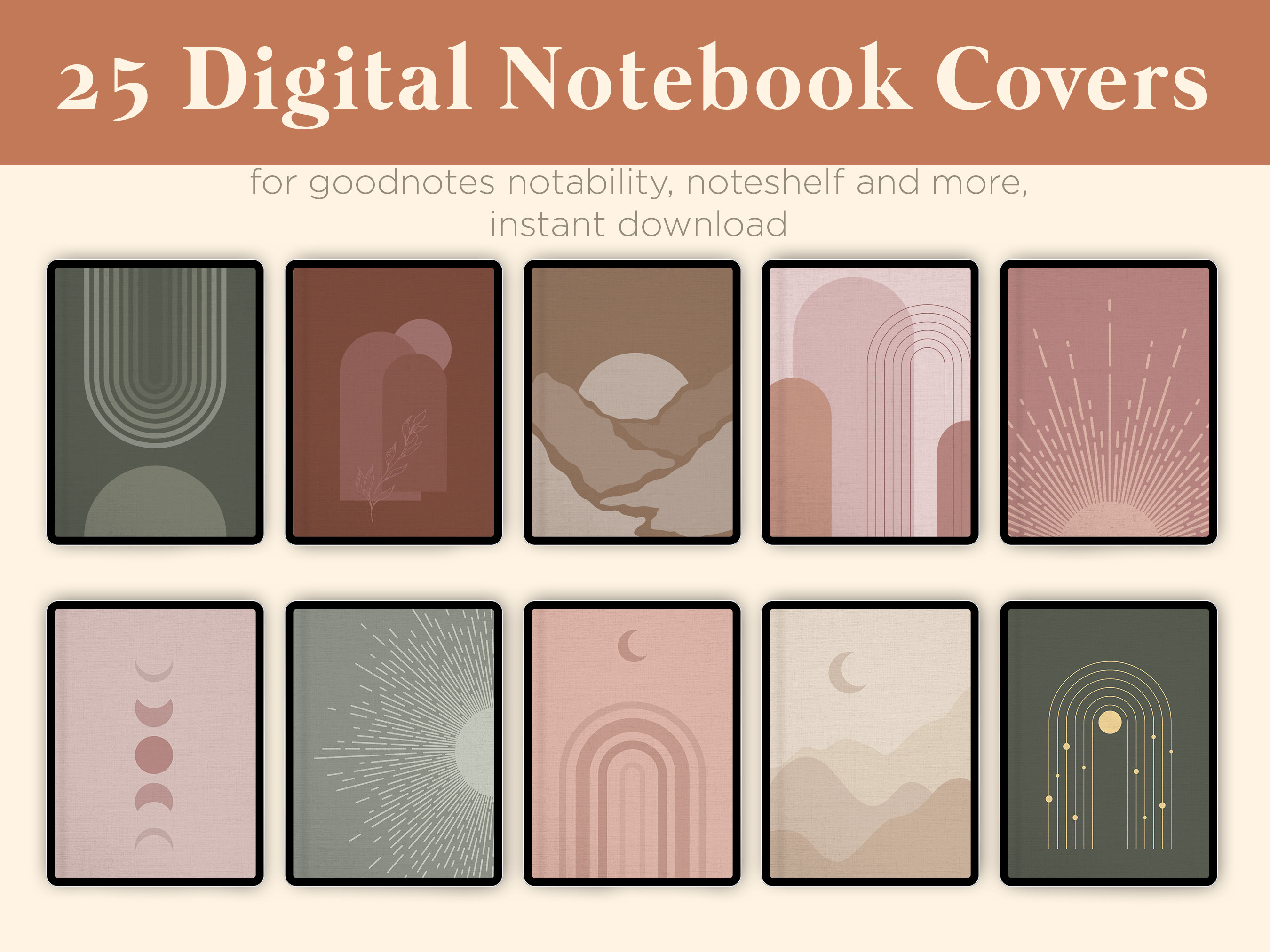 Digital Notebook Covers | Minimal Boho Style for Goodnotes, Notability ...