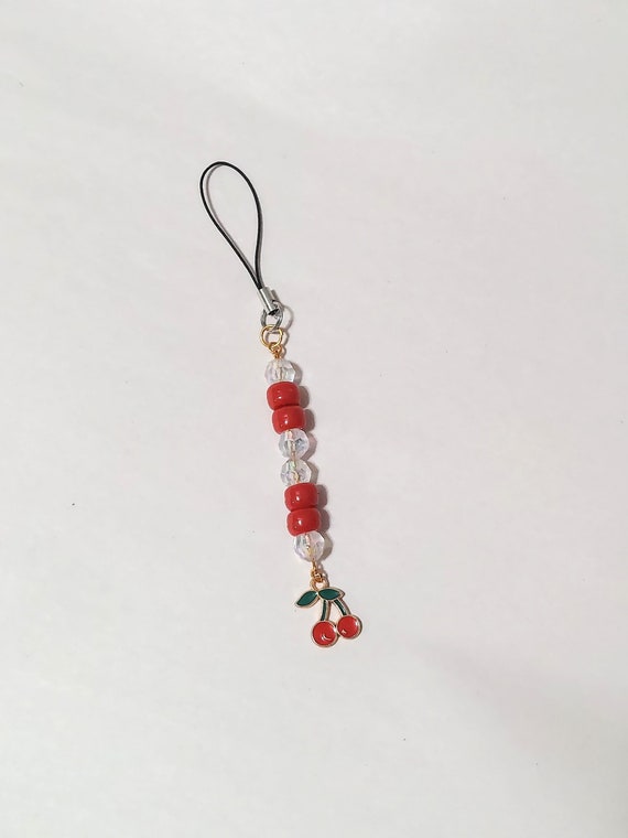 Red and Clear Beaded Cherry Phone Charm Keychain Purse - Etsy