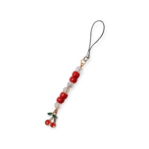 Red and Clear Beaded Cherry Phone Charm | Keychain | Purse Charm ...