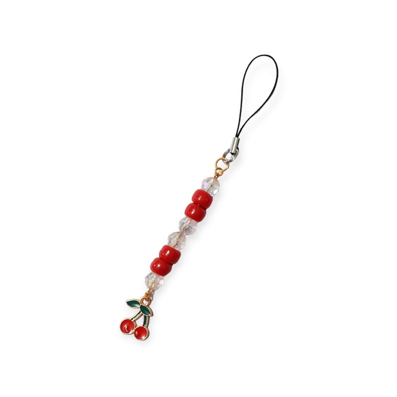 Red and Clear Beaded Cherry Phone Charm | Keychain | Purse Charm ...