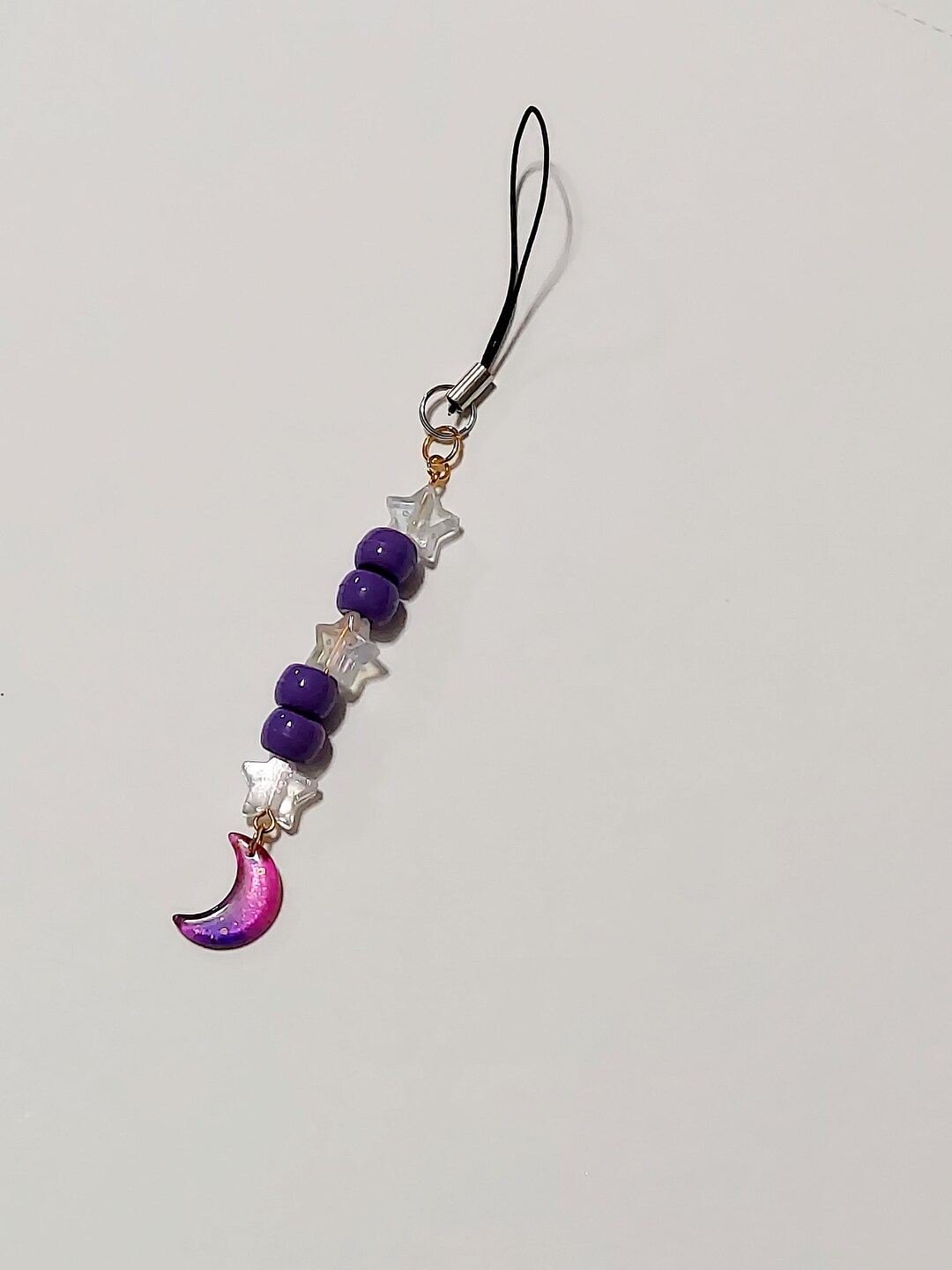 Purple & Clear Beaded Star Moon Phone Charm Keychain Purse Charm ...