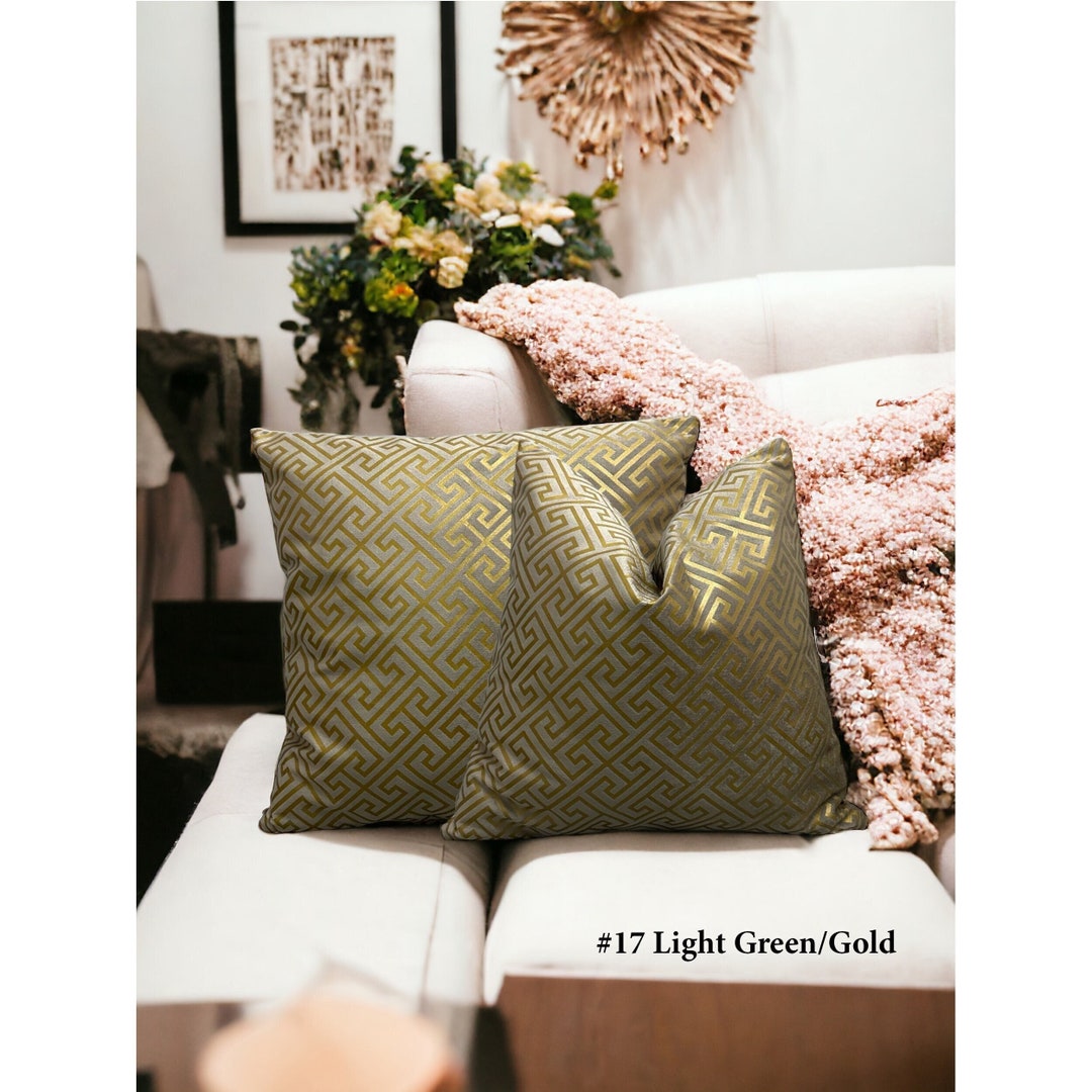 Light Green Greek Key Design Pillow Covers, Decorative Greek Key ...