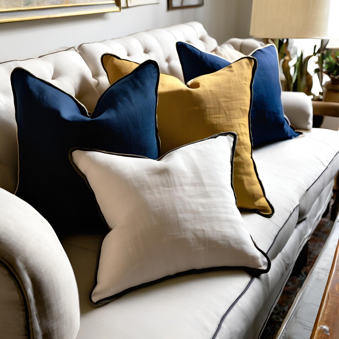Linen Piping Throw Pillow Cover, Decorative Linen Throw Pillows for ...