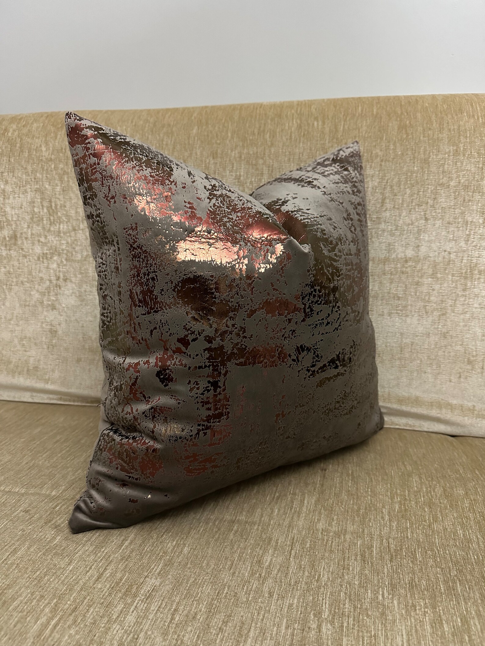 Light Gray and Copper Print Pillow Cover, Bronze Velvet Throw Pillow ...