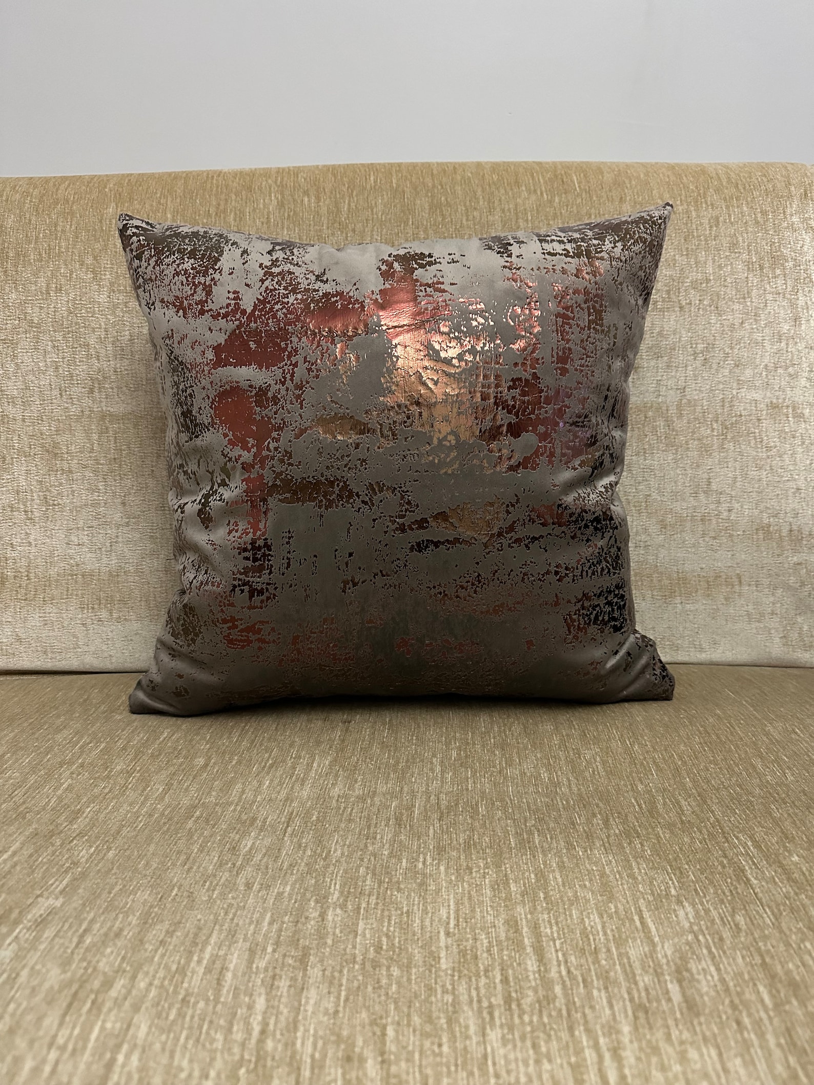 Light Gray and Copper Print Pillow Cover, Bronze Velvet Throw Pillow ...