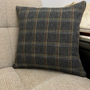 Dark Gray Plaid Pillow Cover Multicolor Striped Wool Pillow - Etsy