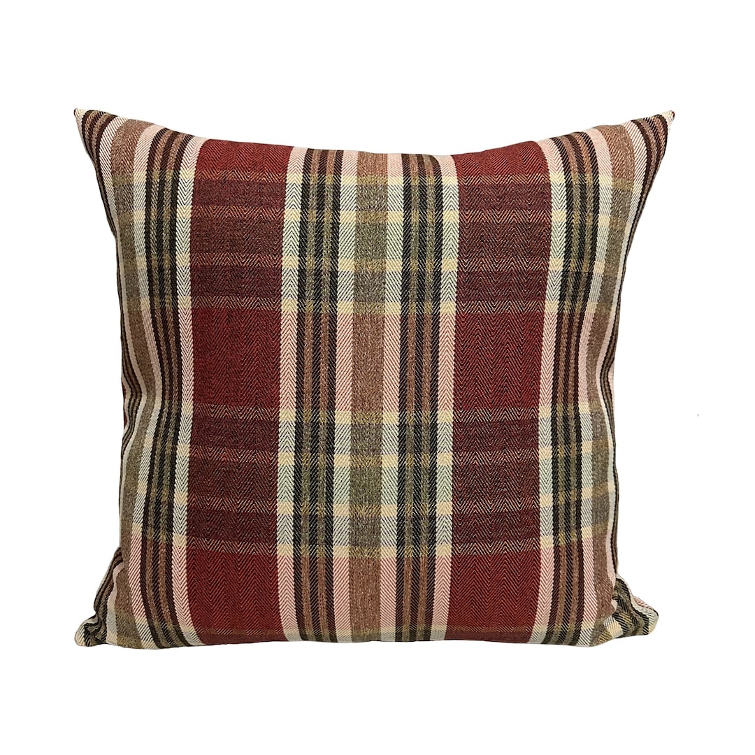 Reddish Brown Plaid Pillow Cover, Multicolor Striped Farmhouse Pillow ...