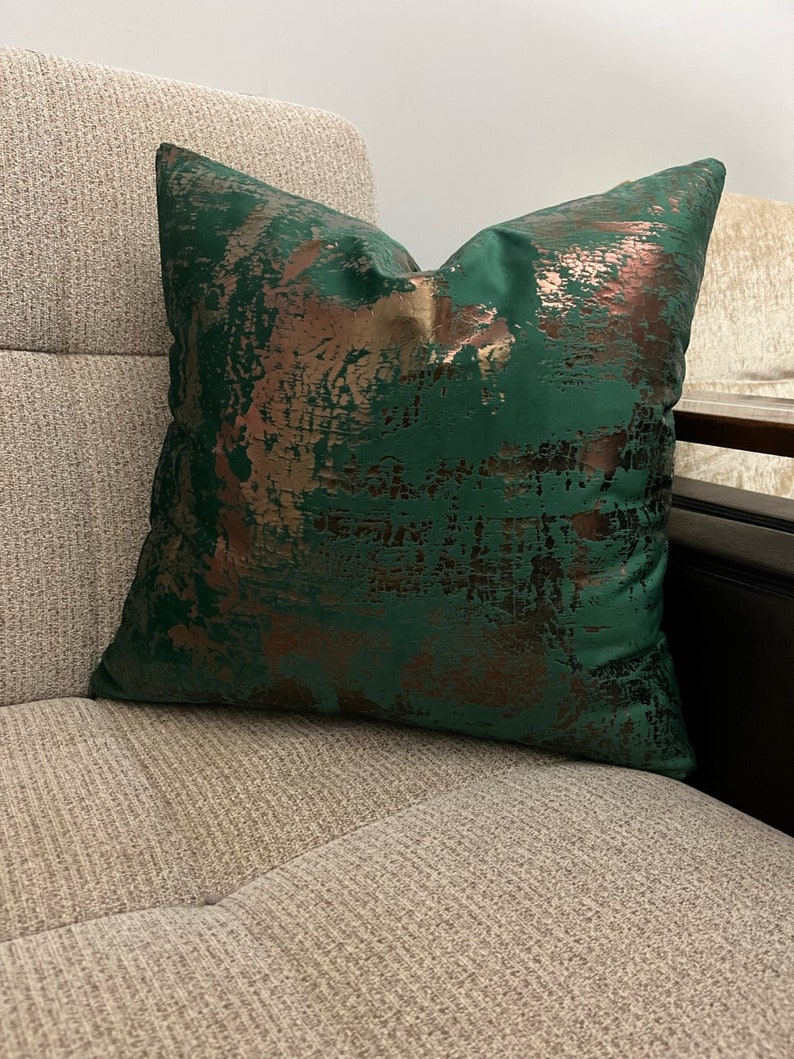 Emerald Green Copper Pillow Cover Bronze Foil Velvet Pillow - Etsy
