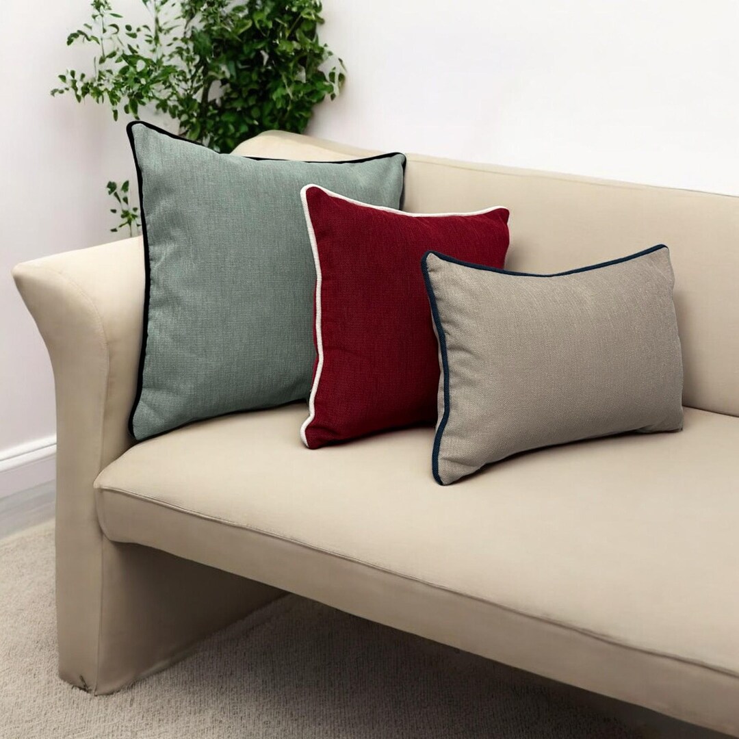 Heavy Linen Throw Pillow Covers With Piping, Corded Linen Pillows for ...