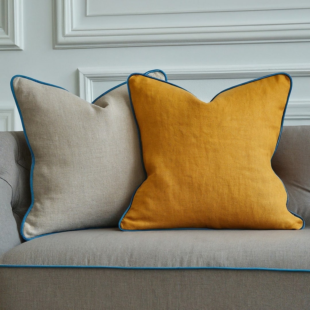 Piping Linen Pillow Cover, Throw Pillow With Piping, Personalized ...