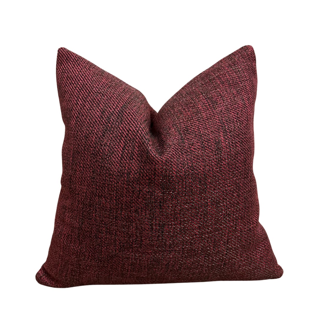 Burgundy Wool Cotton Throw Pillows for Couch, Solid Decorative Pillows ...