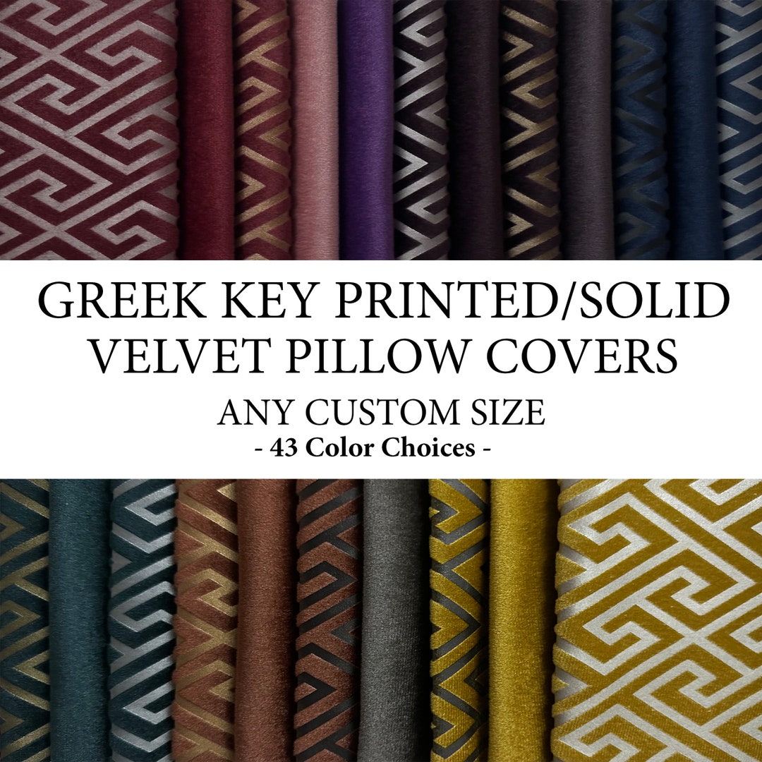 Any Size Greek Key Print Velvet Pillow Covers, Custom Color Decorative ...