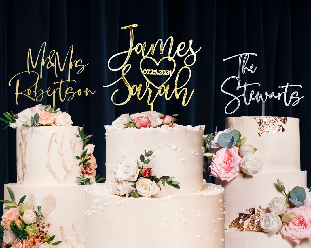 Wedding Cake Topper, Custom Gold Wedding Cake Toppers, Personalize With ...
