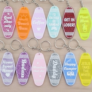 Retro Motel Keychain, Funny and Cute Keychains Engraved on Acrylic ...