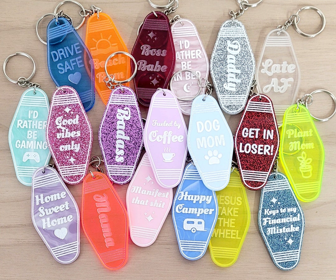 Retro Motel Keychain, Funny and Cute Keychains Engraved on Acrylic ...