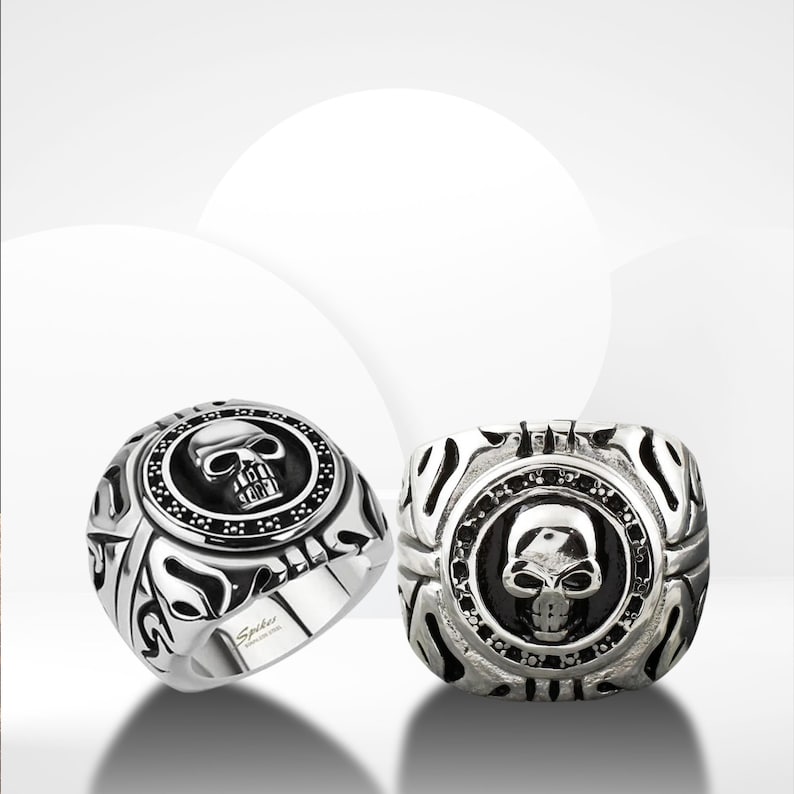 Skull Ring Stainless Steel Men's Fancy & Wide Skull Biker Ring Shield ...