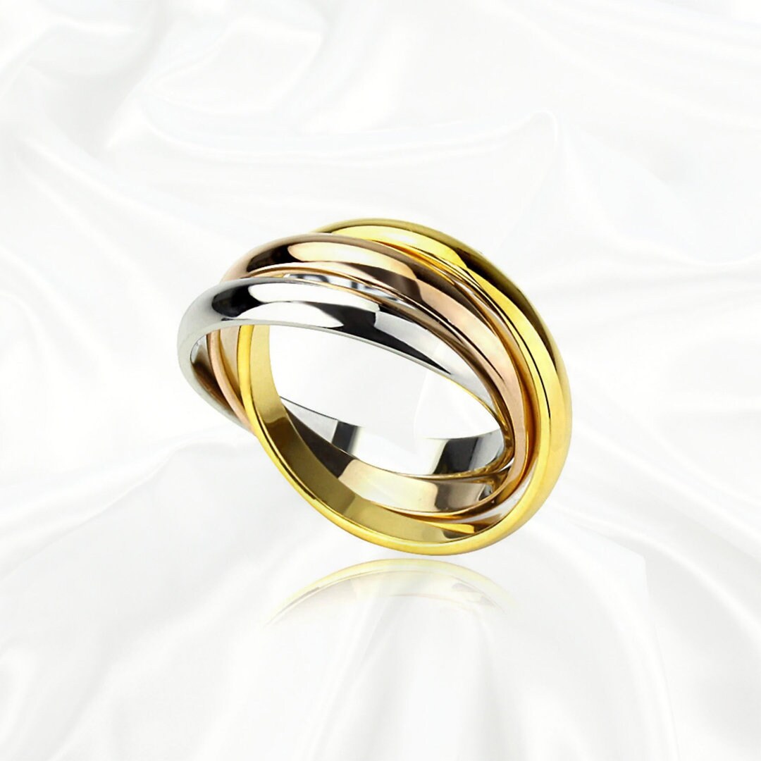 Triple Rolling Sterling Silver Gold & Rose Gold Ring - Etsy