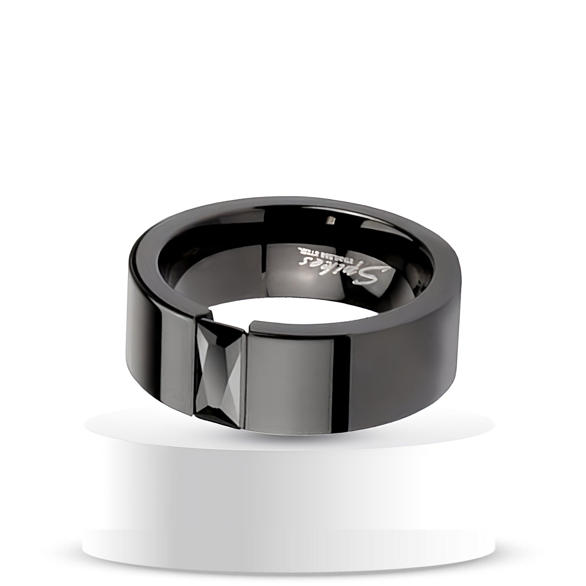 Black Wedding Band W/ Rectangular Cut CZ for Men, Unique Stainless ...