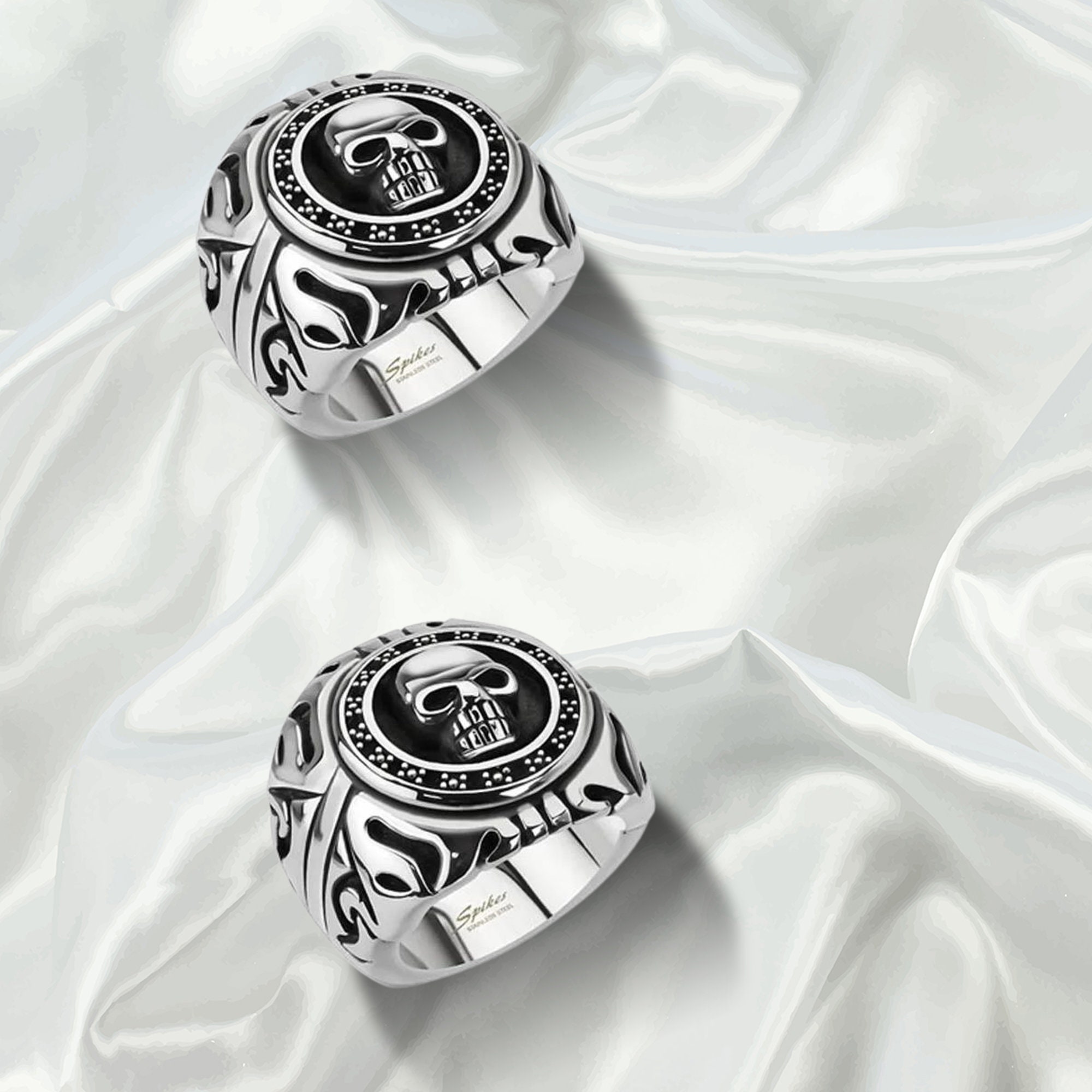 Skull Ring Stainless Steel Men's Fancy & Wide Skull Biker Ring Shield ...