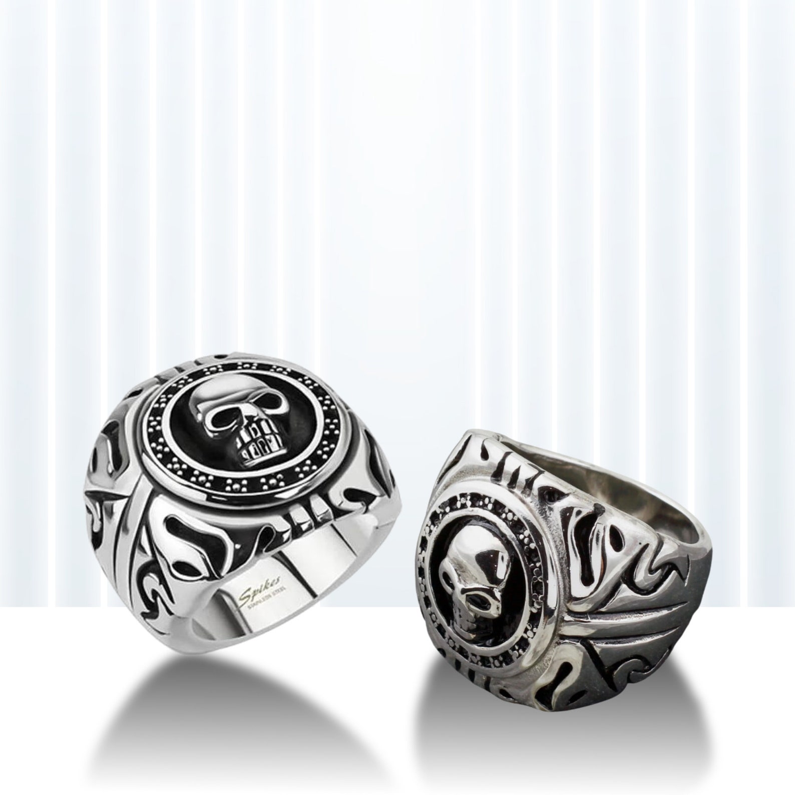Skull Ring Stainless Steel Men's Fancy & Wide Skull Biker Ring Shield ...