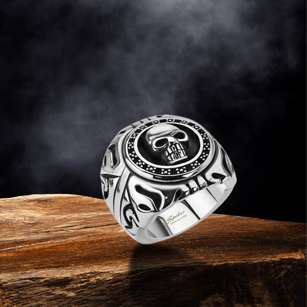 Skull Ring Stainless Steel Men's Fancy & Wide Skull Biker Ring Shield ...
