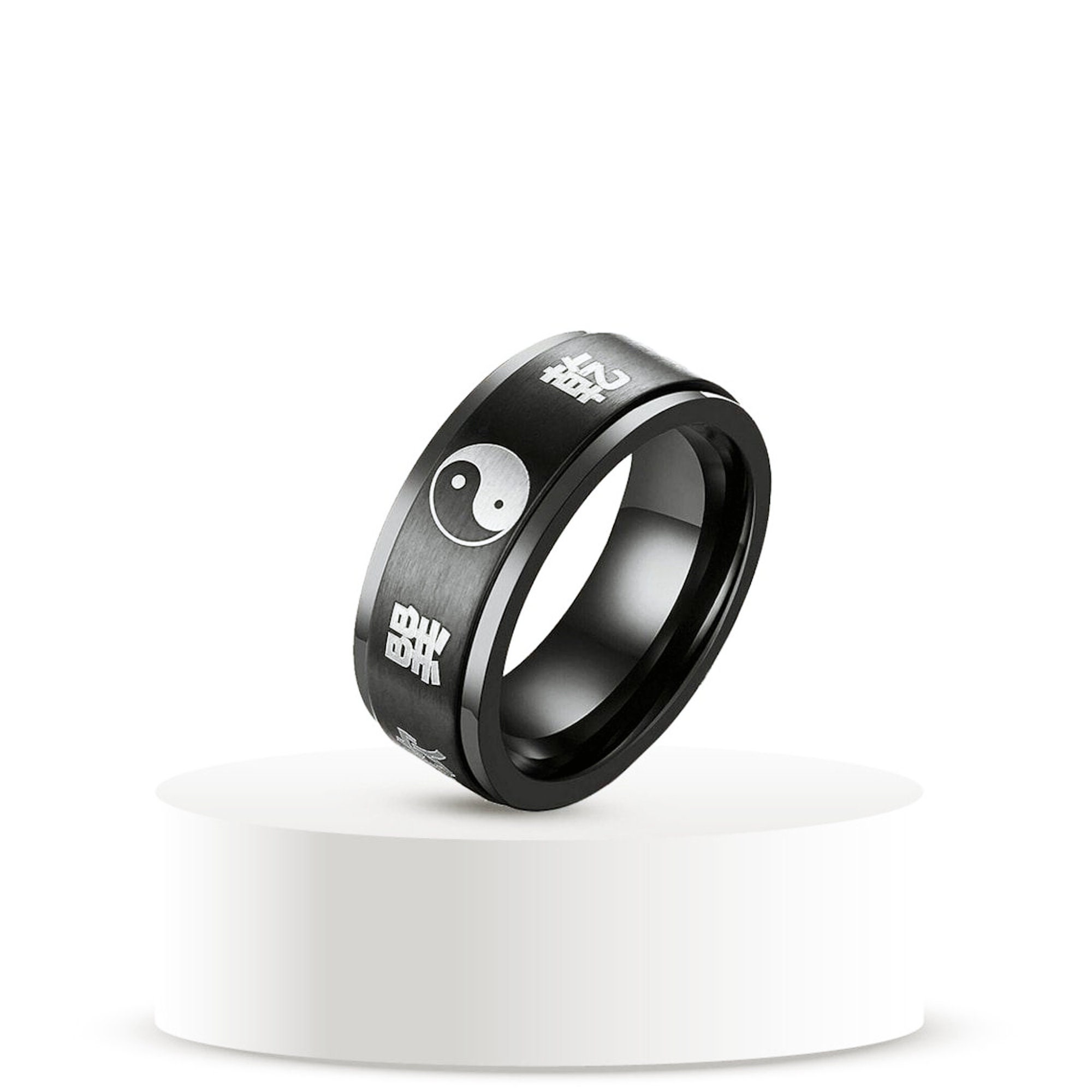 Black Brushed Yin and Yang Taiji Ring Unique Stainless Steel - Etsy