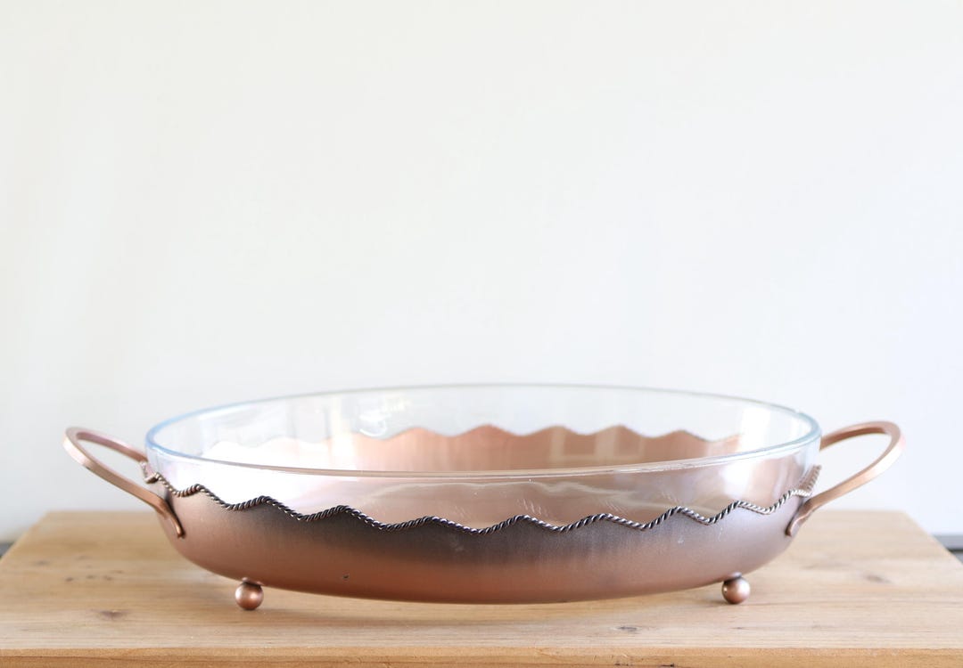 Vintage Oval Glass Serving Dish With Metal Cradle and Handles - Etsy