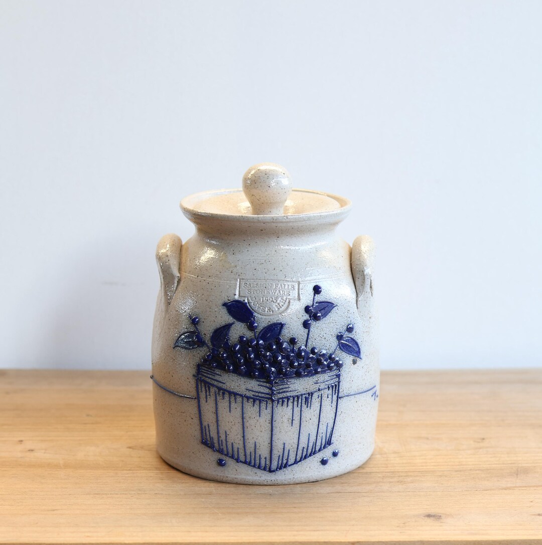 Rare SALMON FALLS STONEWARE Stoneware Crock Jar With Handles and Lid ...