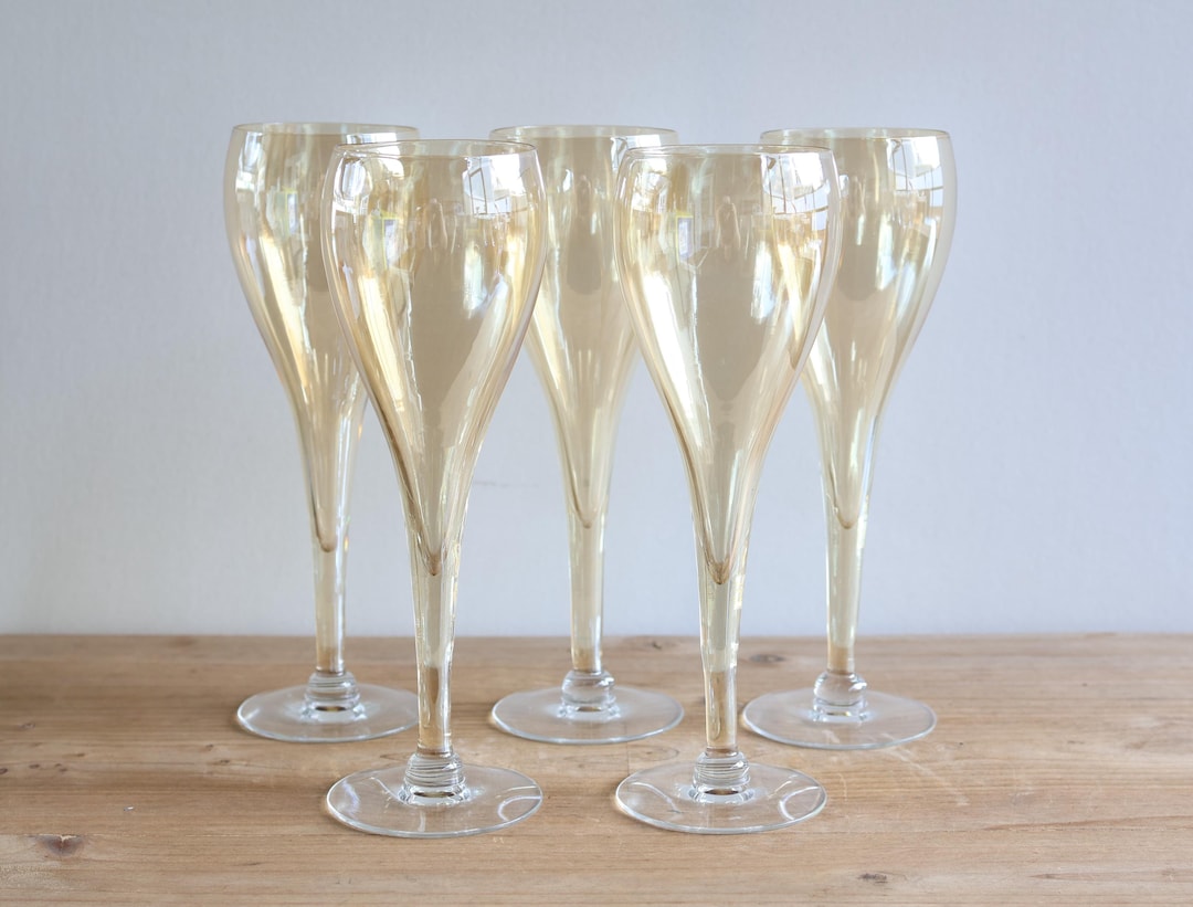 Gold Amber Luster Glass Champagne Glasses / Iridescent Wine Glasses ...